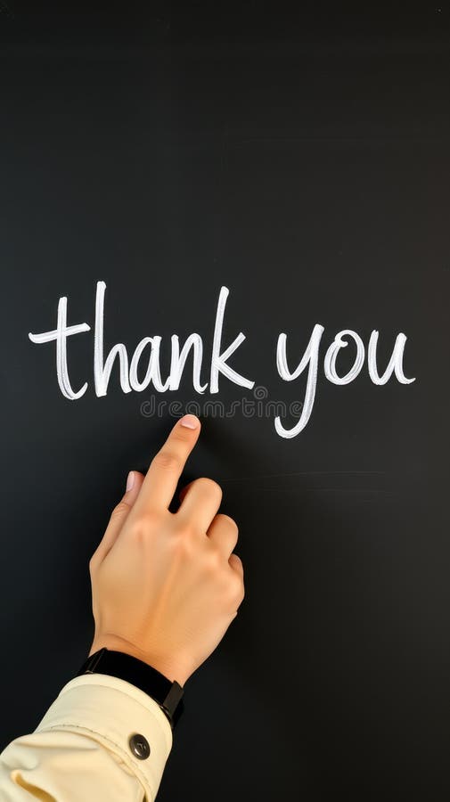 Hand Writing Thank You Message on Chalkboard in a Creative Workspace ...