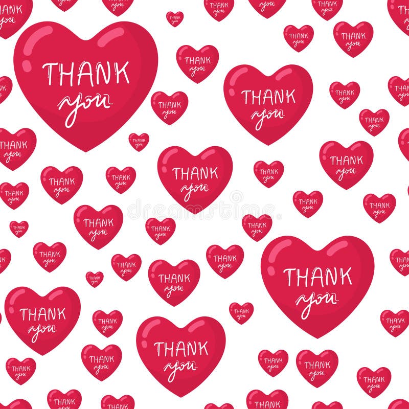 Hand Writing Thank You Text with Small Hearts Repeating Vector Pattern ...