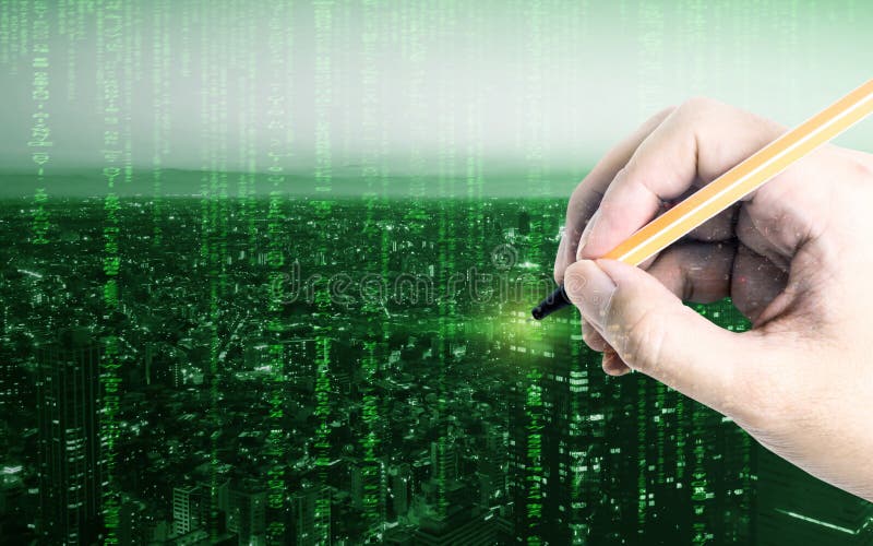 Hand Writing on To Computer Program Code Business City Stock Photo ...