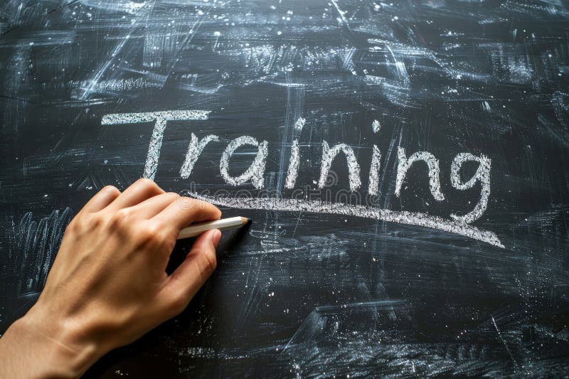 Hand Writing Training Word on Black Broad. Stock Photo - Image of ...