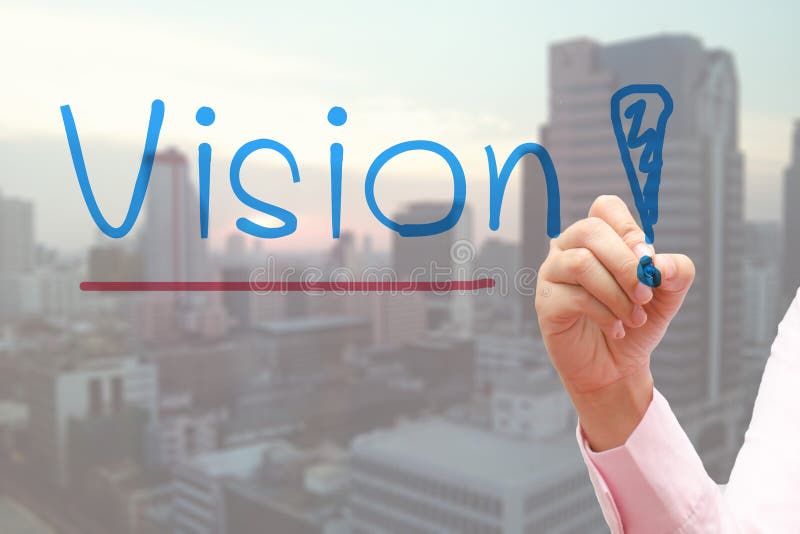 Hand Writing Vision with Blue Marker Transparent Wipe Board and ...