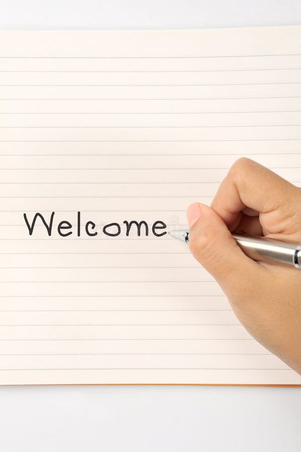 Hand writing welcome stock photo. Image of sign, close - 45197676