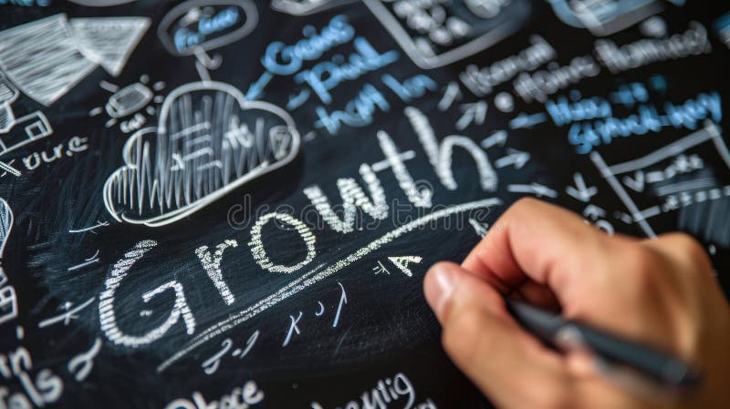 A Hand is Writing the Word Growth on a Chalkboard Stock Illustration ...