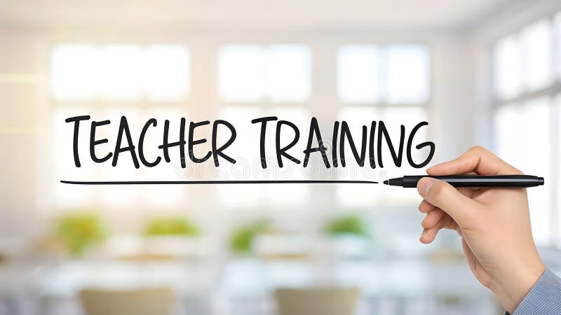 Hand Writing the Words Teacher Training on a Whiteboard with a Marker ...