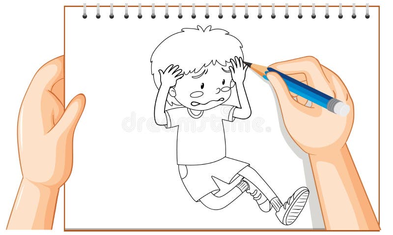 Hand Writing of Young Boy Sad Disappointed Outline Stock Vector ...