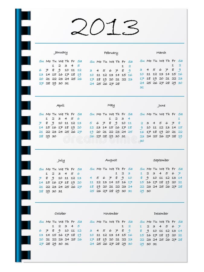 Hand Written 2013 Calendar on Notepaper Stock Vector - Illustration of ...