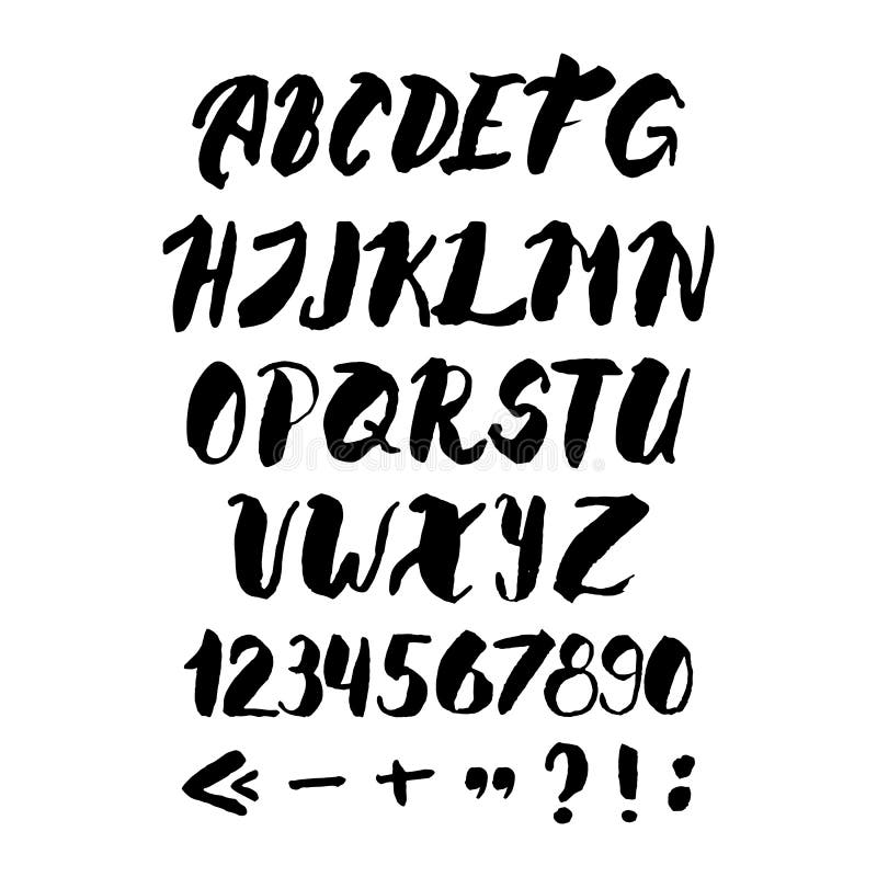 Hand Written Alphabet with Numbers and Symbols. Stock Vector ...