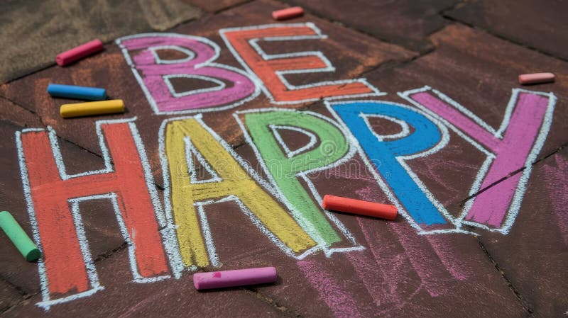 Hand-written Be Happy Message in Colorful Chalk with Playful Layout ...