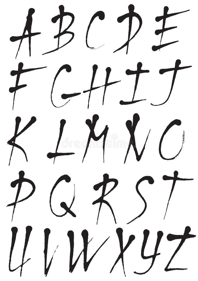 Calligraphic Hand Drawn Font. Handwritten Alphabet in Brush Style ...