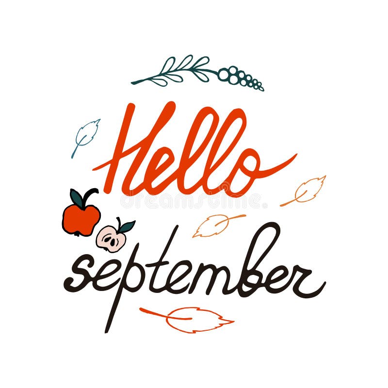 September Lettering in a Frame of Leaves, Cones, Twigs, Autumn Elements ...