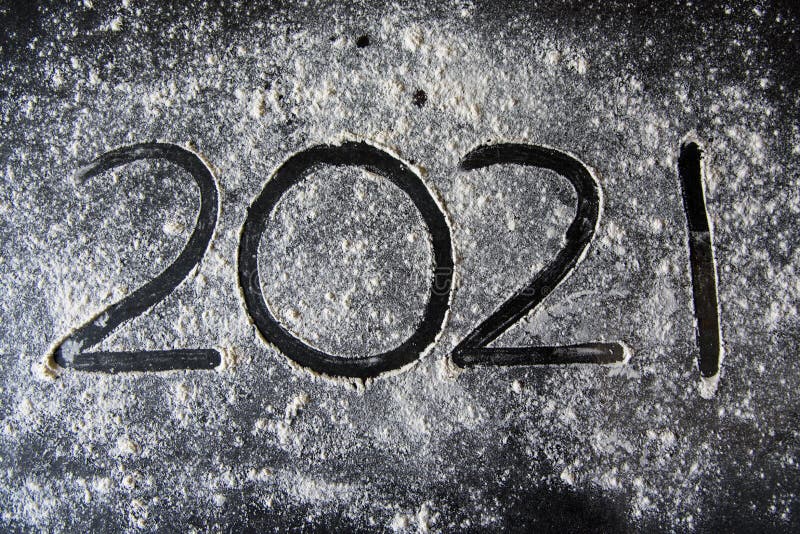 Hand Written Impression of 2021 on Flour Dust. Stock Photo - Image of ...