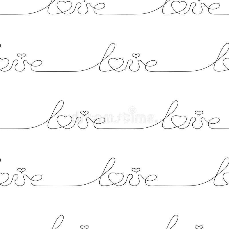 Hand Written Lettering Heart Love Seamless Pattern Stock Vector ...