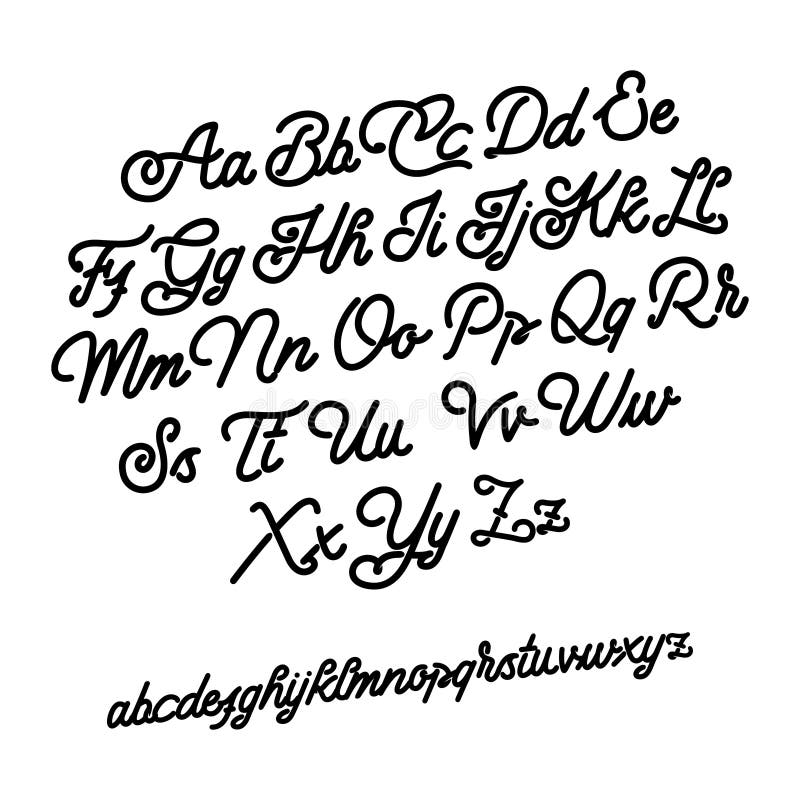 Calligraphic Monoline Font Letters on White Background. Vector Hand ...