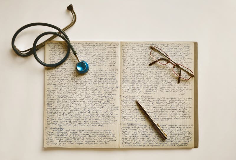 Hand-written medical text stock image. Image of glasses - 193377759