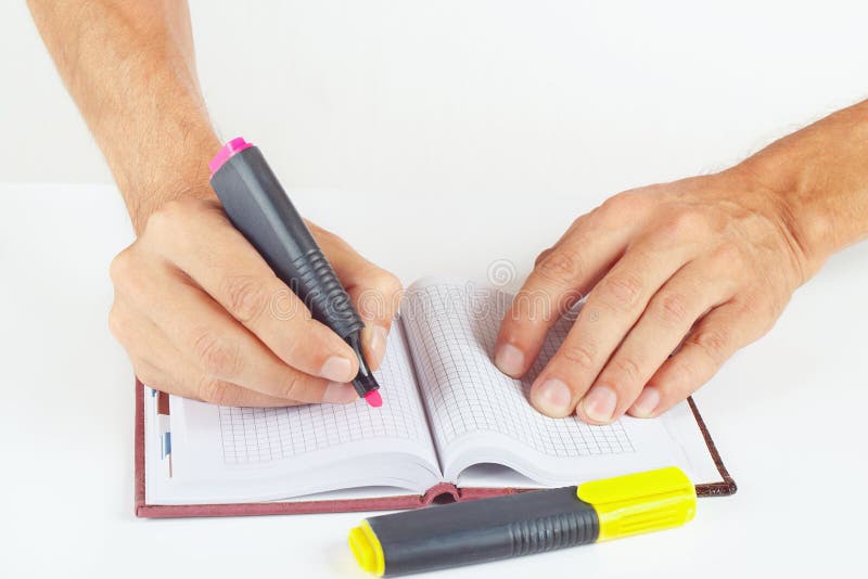 Hand Written Notes in Red Marker a Notepad on White Background Stock ...