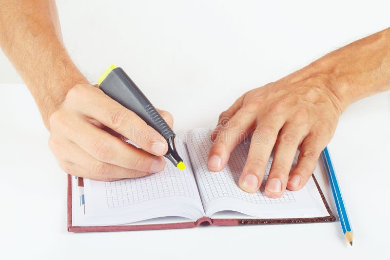 Hand Written Notes in Yellow Marker a Notepad Stock Image - Image of ...