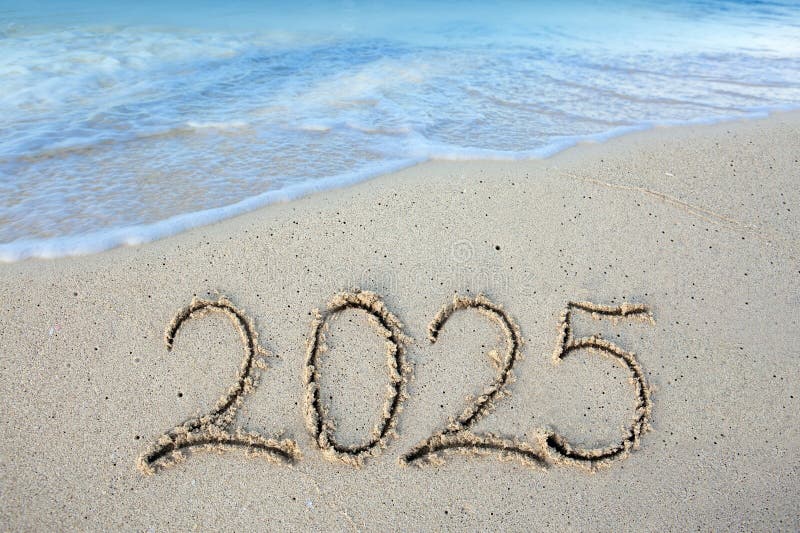 2025 Hand Written in Sand on a Beautiful Beach Stock Photo - Image of ...