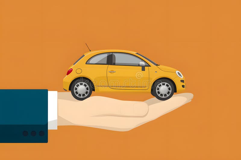 Hand with Yellow Car, Present Concept, Flat Design Vector Stock ...