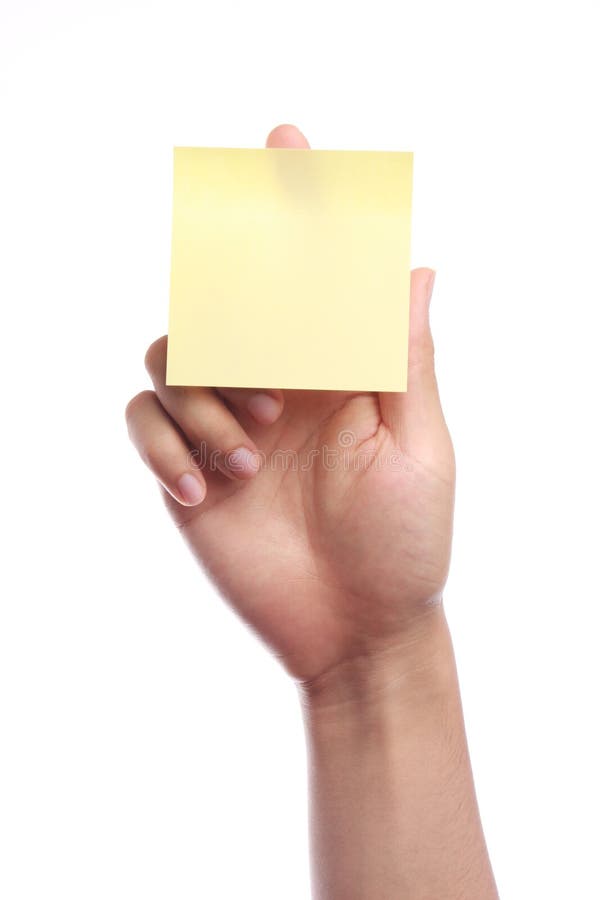 Hand with Yellow Sticky Note Stock Photo - Image of finger, important ...