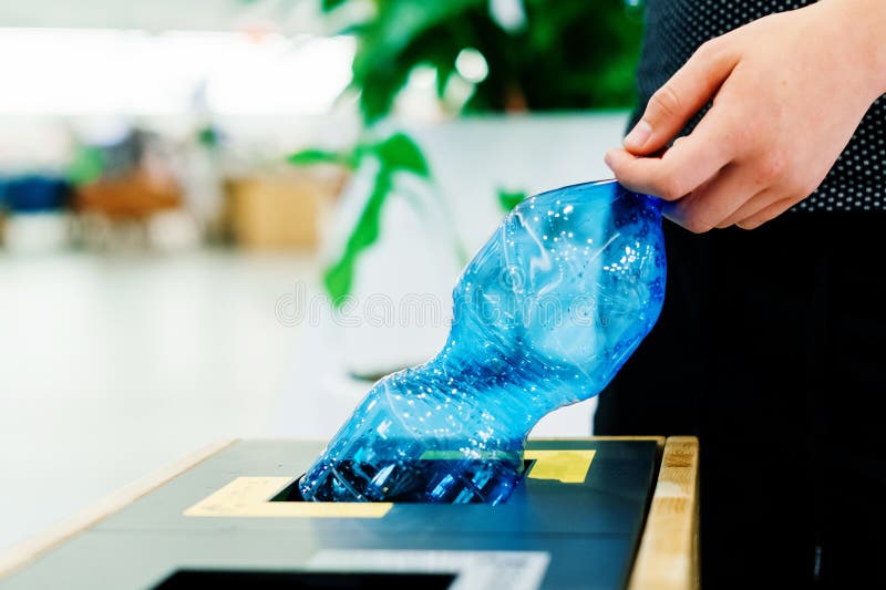 Hand of Young Man Throwing Plastic Bottle in Recycling Trash Bin Stock ...