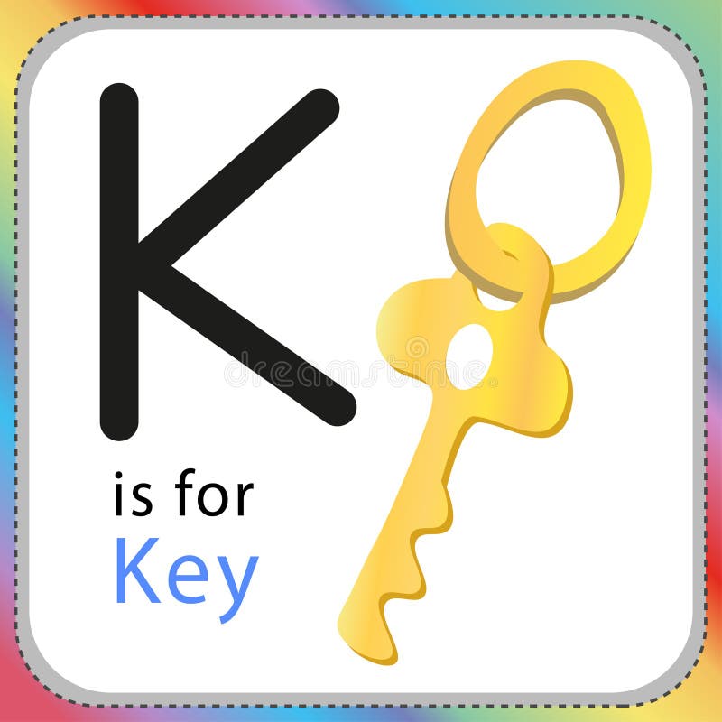 K is for Key Flashcard for Kids Stock Illustration - Illustration of ...