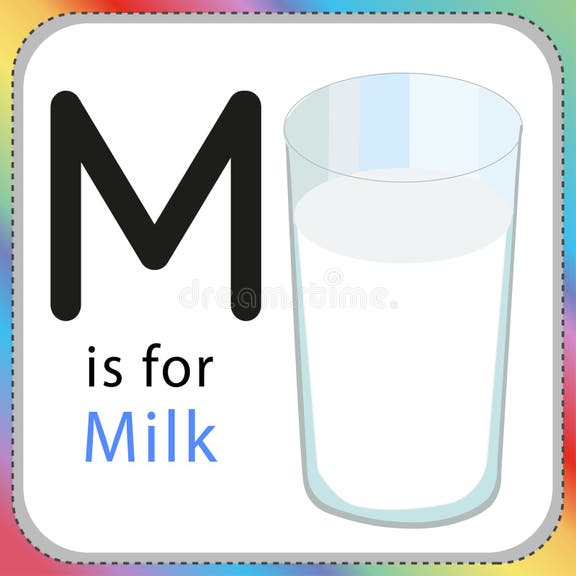 Alphabet Letter M is for Milk Flashcard for Kids Stock Illustration ...