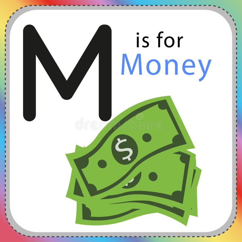 Alphabet Letter M is for Money Flashcard for Kids Stock Illustration ...