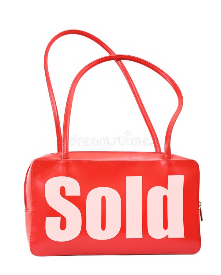 Handbag with sold sign stock image. Image of discount - 4728957