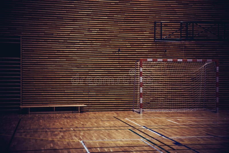 Handball Goal in the Modern School Gym Stock Image - Image of field ...