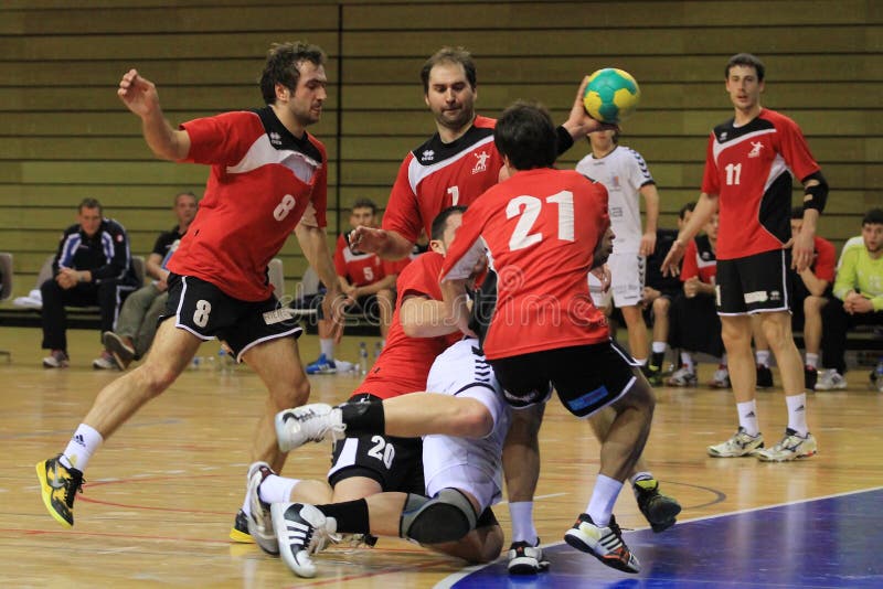 Handball hard foul editorial stock photo. Image of hall - 29502433