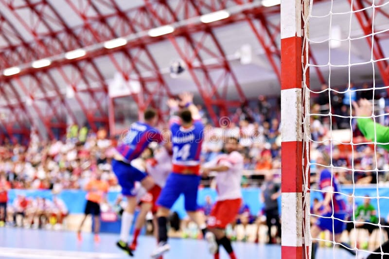 Handball Action Match Scene Stock Image - Image of athlete, unfocused ...