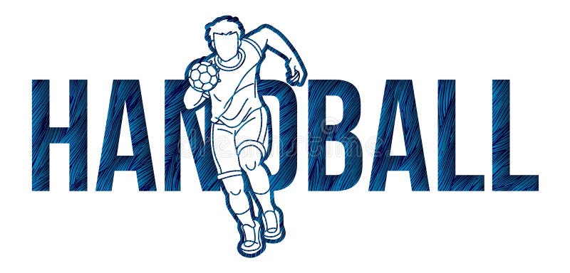 Handball Sport Text Designed with Player Action Cartoon Sport Graphic ...