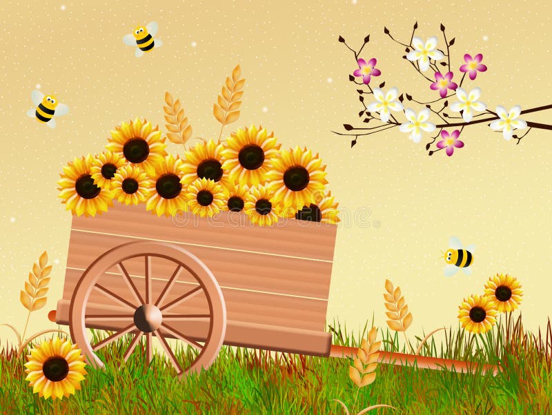 Handcart in spring stock illustration. Illustration of tree - 38918671