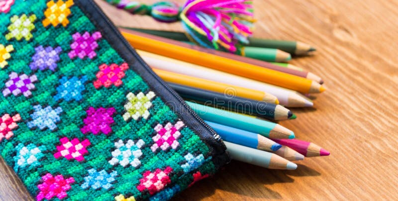 Handcraft Pencil Case and Colors Photograph Stock Image - Image of ...