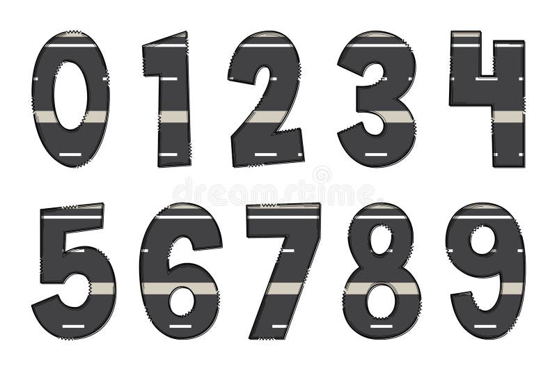 Handcrafted Asphalt Road Numbers. Color Creative Art Typographic Design ...