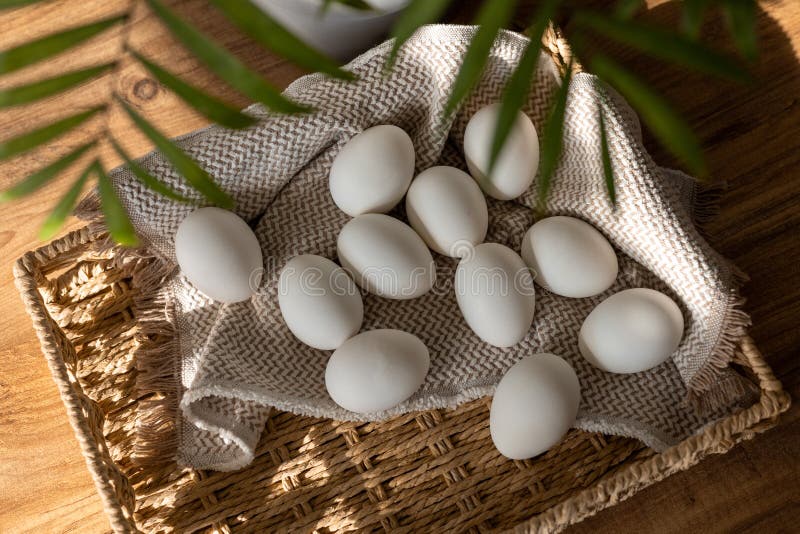 Handcrafted Basket with White Eggs Ready for Easter Celebrations in ...
