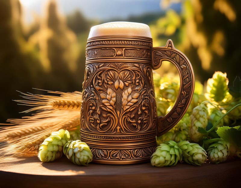 A Handcrafted Beer Stein Engraved with Intricate Patterns, Surrounded ...