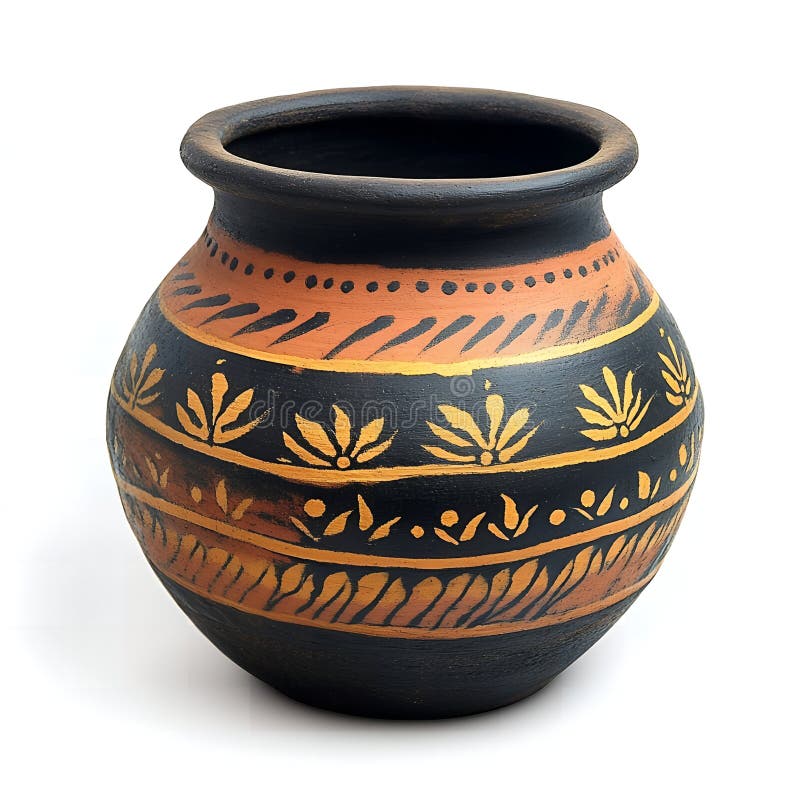 Handcrafted Black and Orange Terracotta Pot with Ethnic Design Stock ...