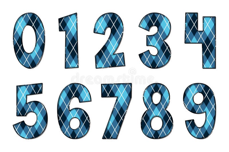 Handcrafted Blue Geometric Numbers. Color Creative Art Typographic ...