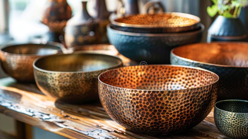 Handcrafted Bowls with Unique Textured Patterns Stock Photo - Image of ...