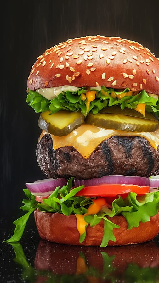 Handcrafted Burger Presented Temptingly Against Dramatic Dark ...