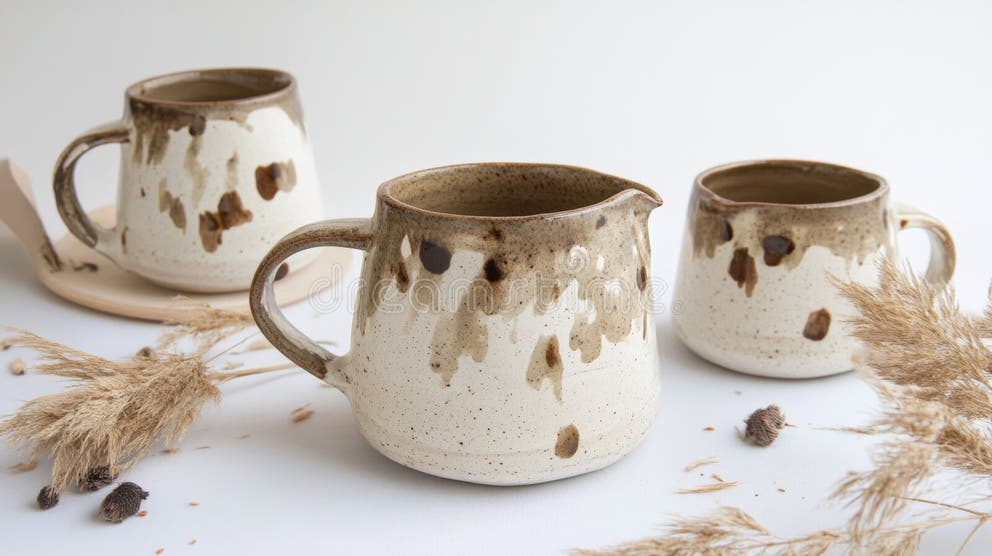 Handcrafted Ceramic Pitchers and Cups with Unique Glaze Designs on ...