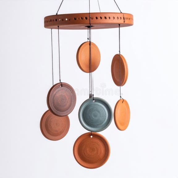 Handcrafted Ceramic Wind Chime with Round Discs Suspended by Strings on ...