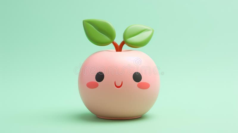 Handcrafted Clay Apple with Kawaii Charm in Muted Pastels for 3D ...