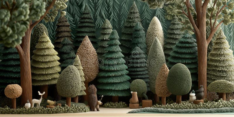 Detailed Clay Forest Scene with Deer Figures Stock Illustration ...