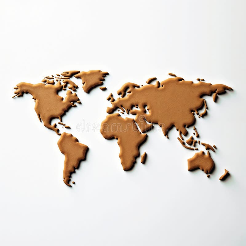 Handcrafted Clay Like World Map on White Background Stock Illustration ...