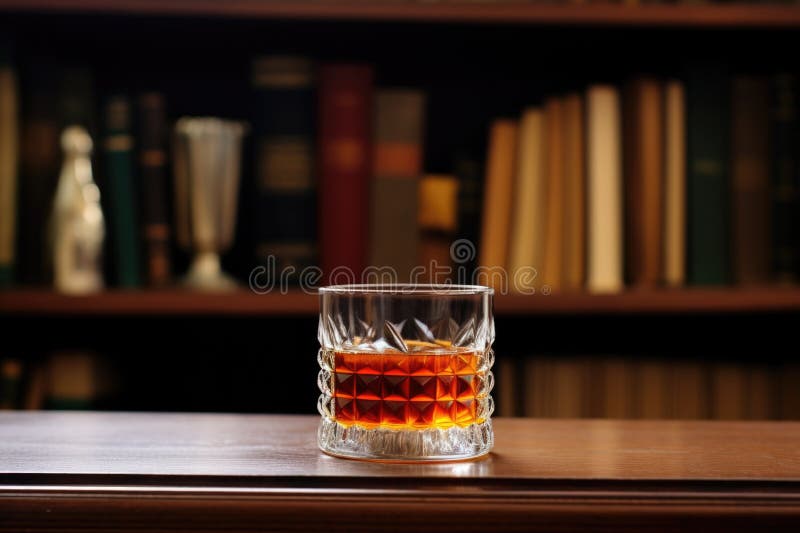 Handcrafted Cocktail in a Short Glass, Resting on a Bookshelf Stock ...