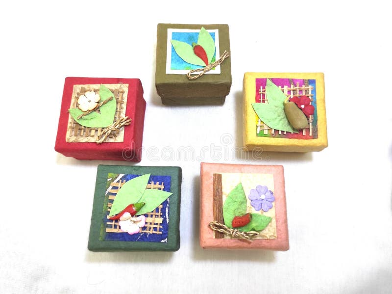 Handcrafted of Colorful Small Boxes Using Recycled Materials Stock ...