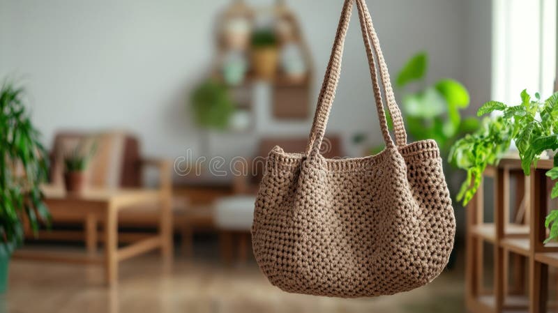 Handcrafted Crochet Tote Bag in Stylish Modern Home Interior Stock ...