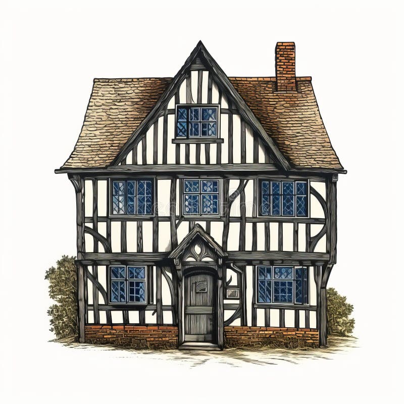 Richly Colored Gothic Illustration of an Old Half Timber House Stock ...